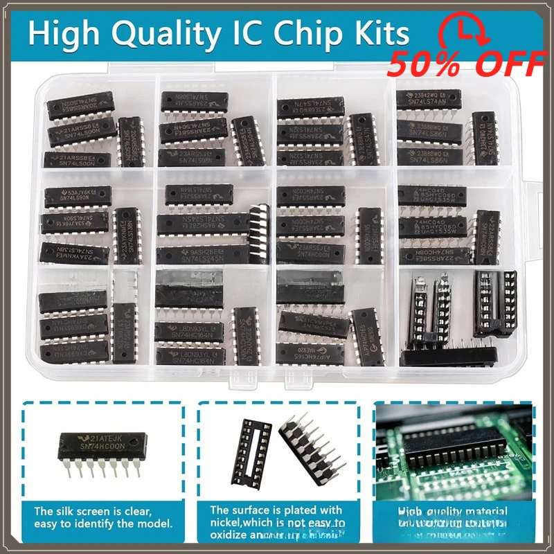 - 74HCxx & 74LSxx Logic IC Kit - 49pcs 25 Types with IC Sockets ...