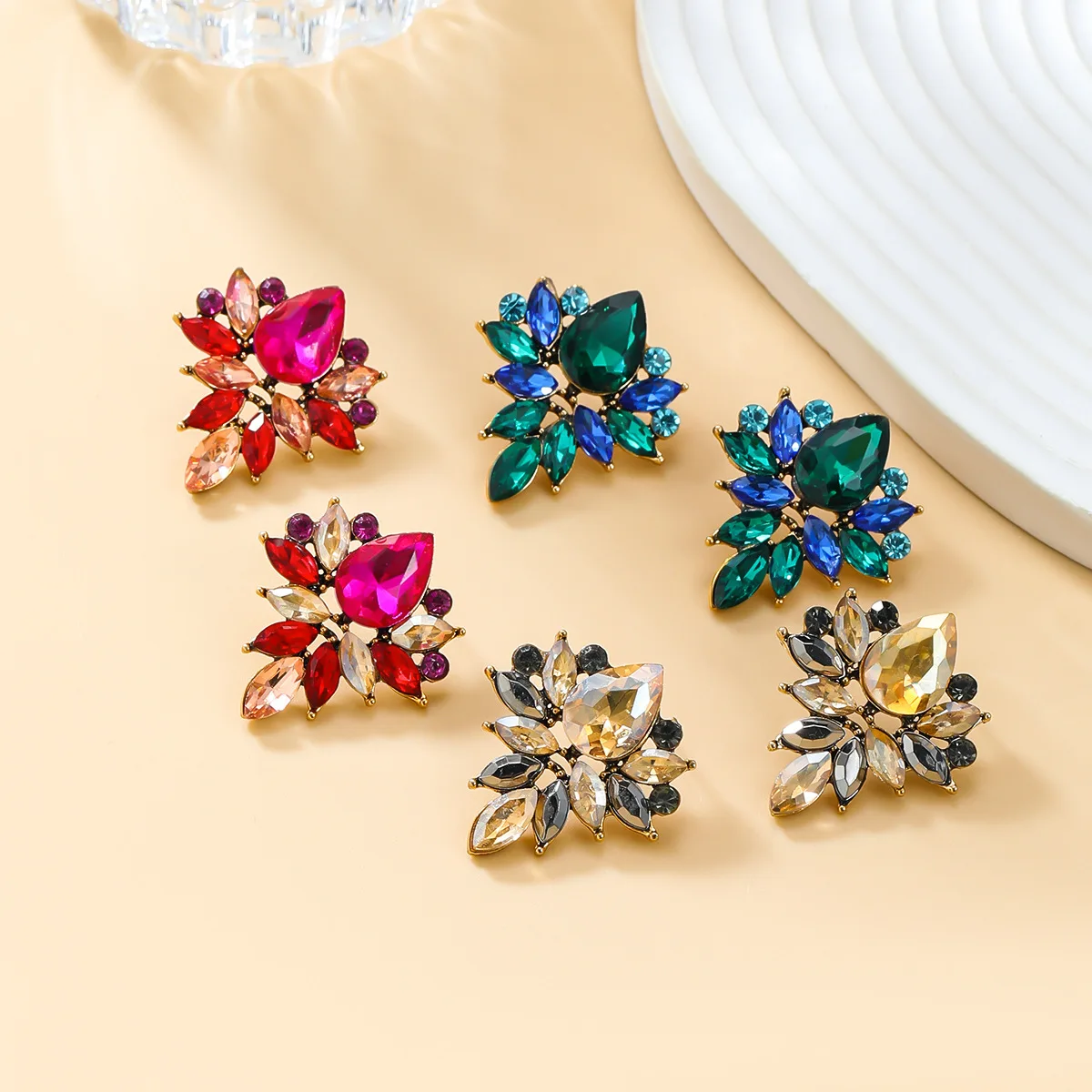 Metal-Rhinestone-Flower-Stud-Earrings-for-Women-New-Elegant-Shiny ...