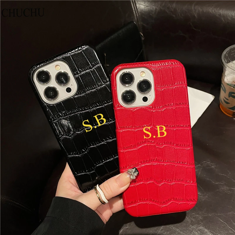 Personalised Initials Custom Gold Name Luxury Leather Hard Case For ...