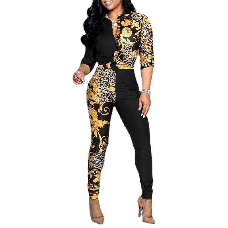 European Style Spring Summer Shirt Top And Long Pant Suit Casual Party ...