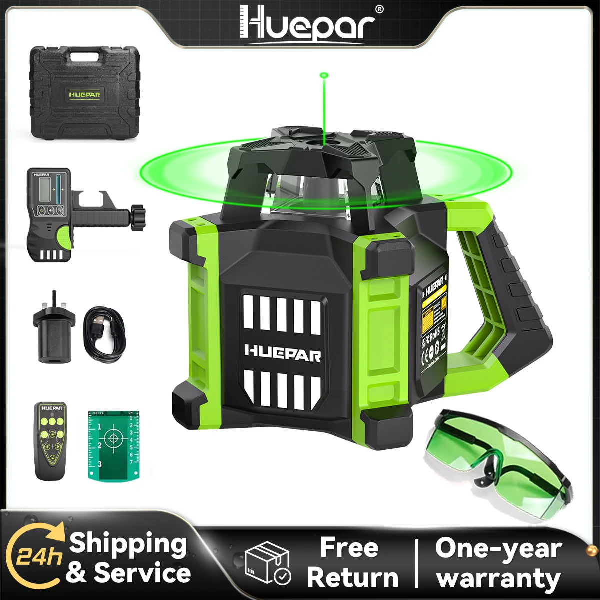 Huepar-RL300HVG-Electronic-Green-Rotary-Laser-Level-Plumb-Points-Self ...