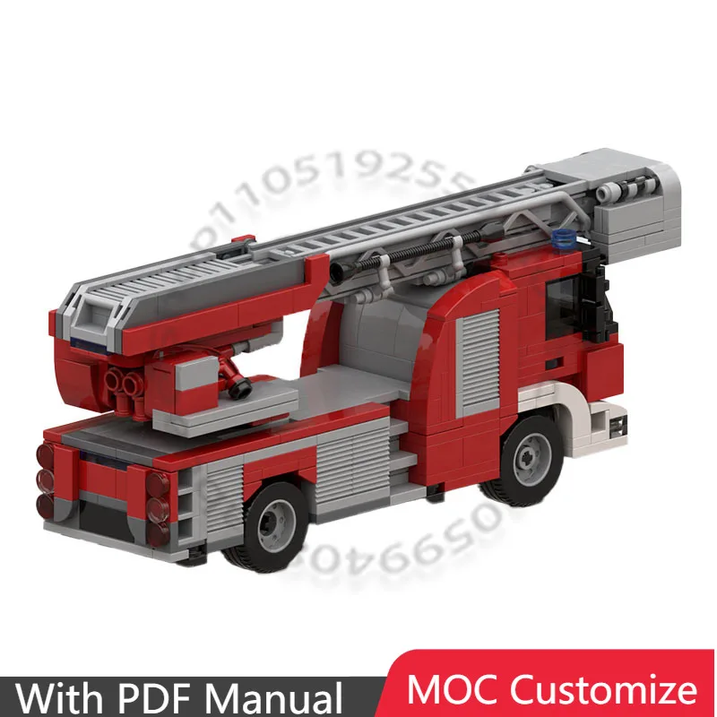 566 PCS Racing Fire Ladder Truck MOC Customize Modular Building Block ...
