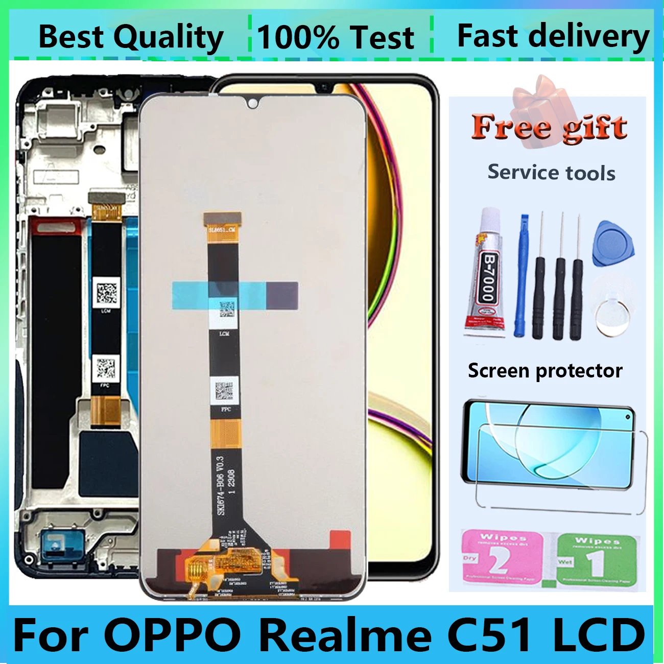 Original-For-Realme-C51-Full-With-Frame-RMX3830-LCD-Display-Replacement-Digitizer-Assembly ...