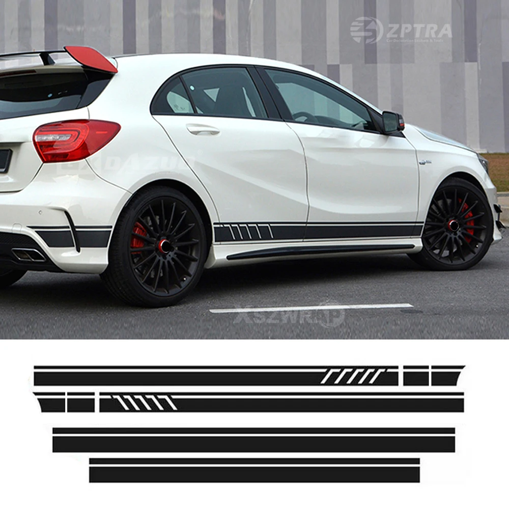 Car-Stickers-Car-Side-Stripes-Skirt-Decals-Sticker-Matte-Black-For-Benz ...