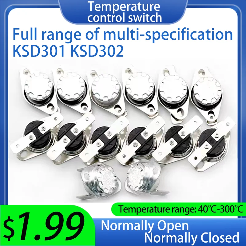 KSD301 302 10A 16A 250V 40-300degree Ceramic Normally Closed Open Temperature Switch Thermostat ...
