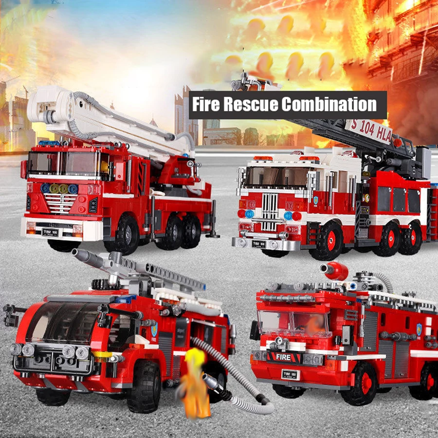 MOC-Fire-Truck-Building-Blocks-para-Crian-as-Escada-Caminh-o-de ...
