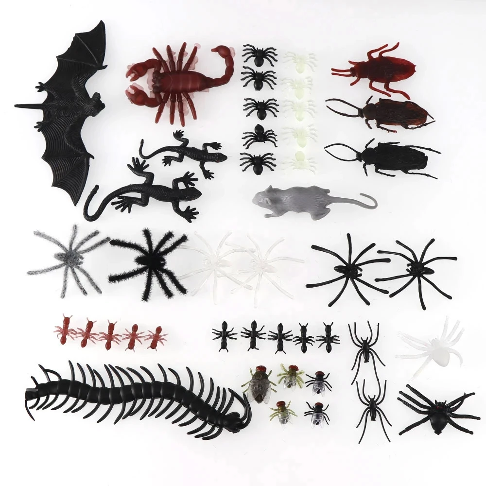 44pcs-Simulation-Plastic-Funny-Bat-Bugs-Fake-Spiders-Scorpion-Halloween ...