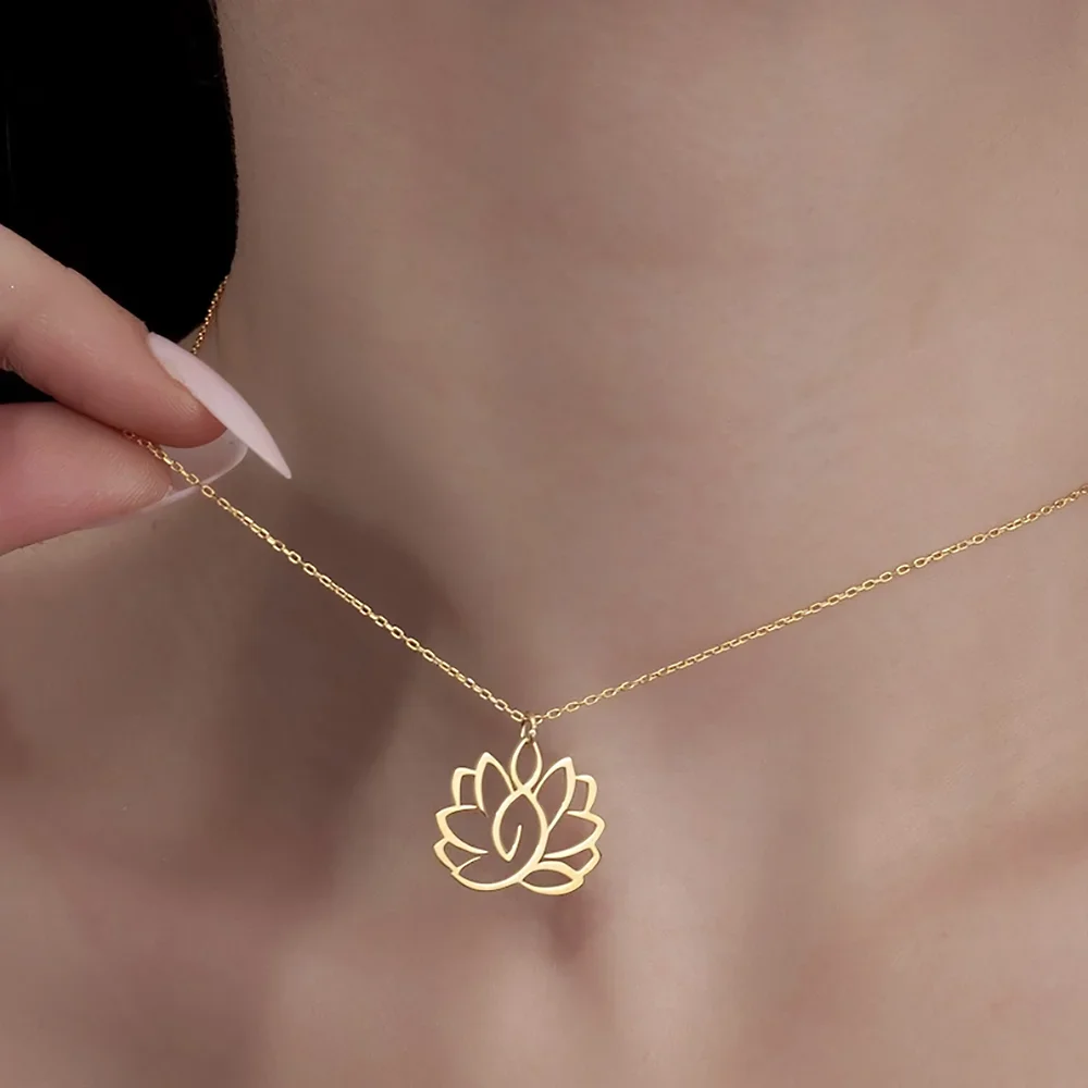 Stainless-Steel-Necklace-Yoga-Lotus-Flower-Necklaces-Adjustable-Chains ...