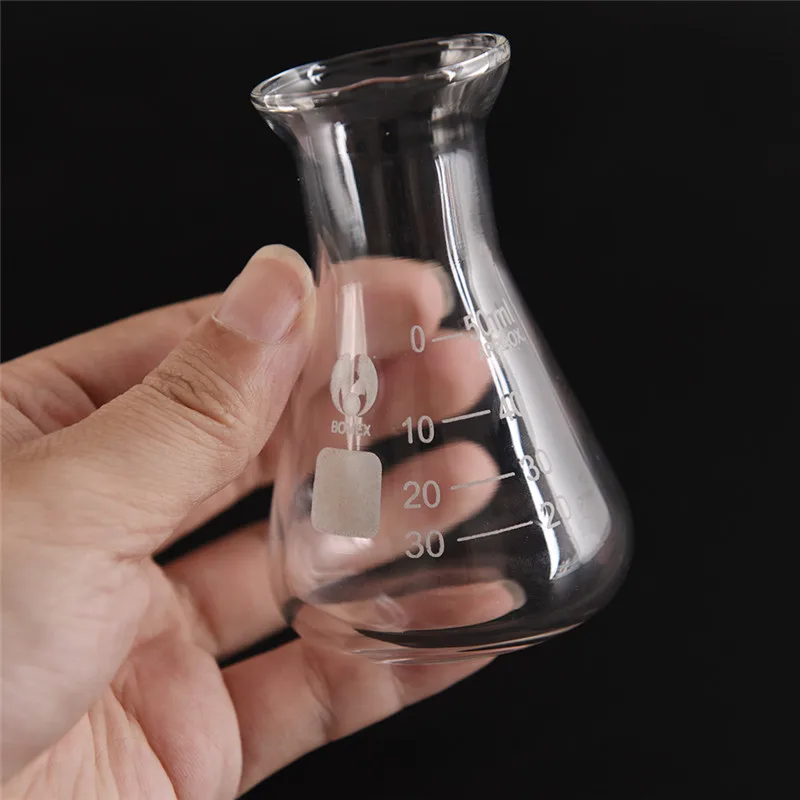 Matraz de vidrio transparente de triángulo ancho, frasco cónico de 50ml ...