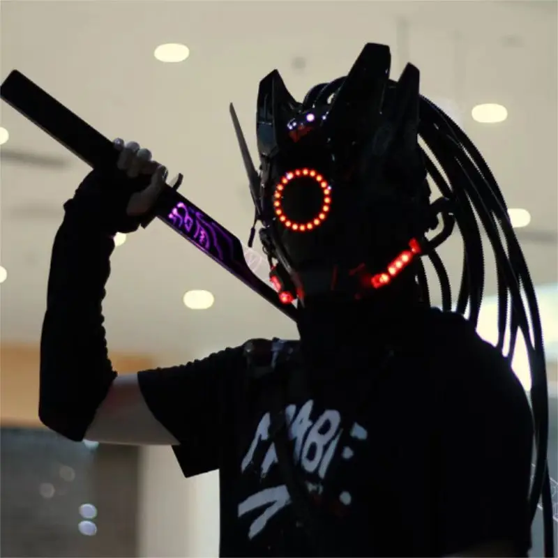 Cyberpunk LED Mask Technology Sense Cyberpunk Mask Helmet Science ...