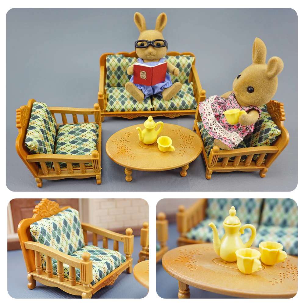Sala de estar em miniatura conjunto sofá 1:12 com travesseiro tv gabinete floresta casa de ...