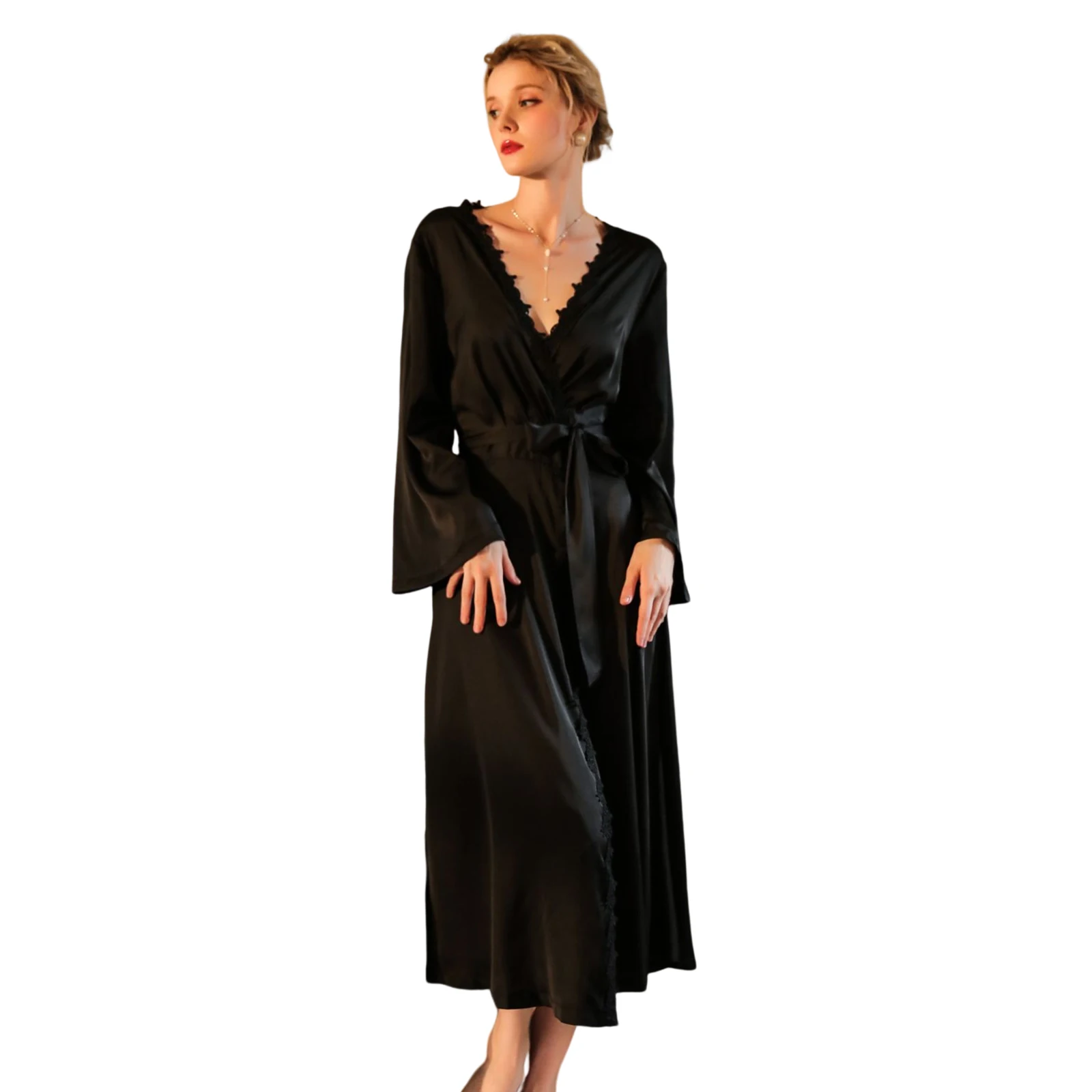 LATERONON New Satin Robe for Women Deep V Backless Silk Robes for Women ...