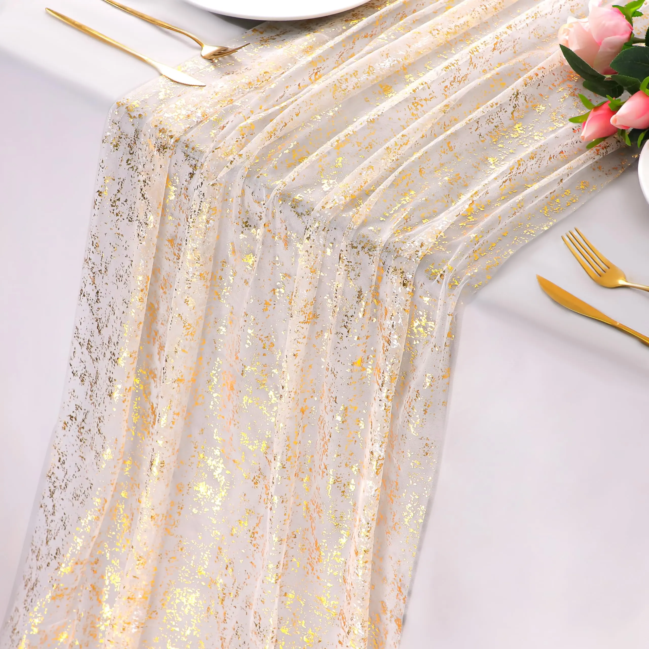 Gold Table Runner,Gauze Sheer Chiffon Cheesecloth Runner Sequin Glitter ...