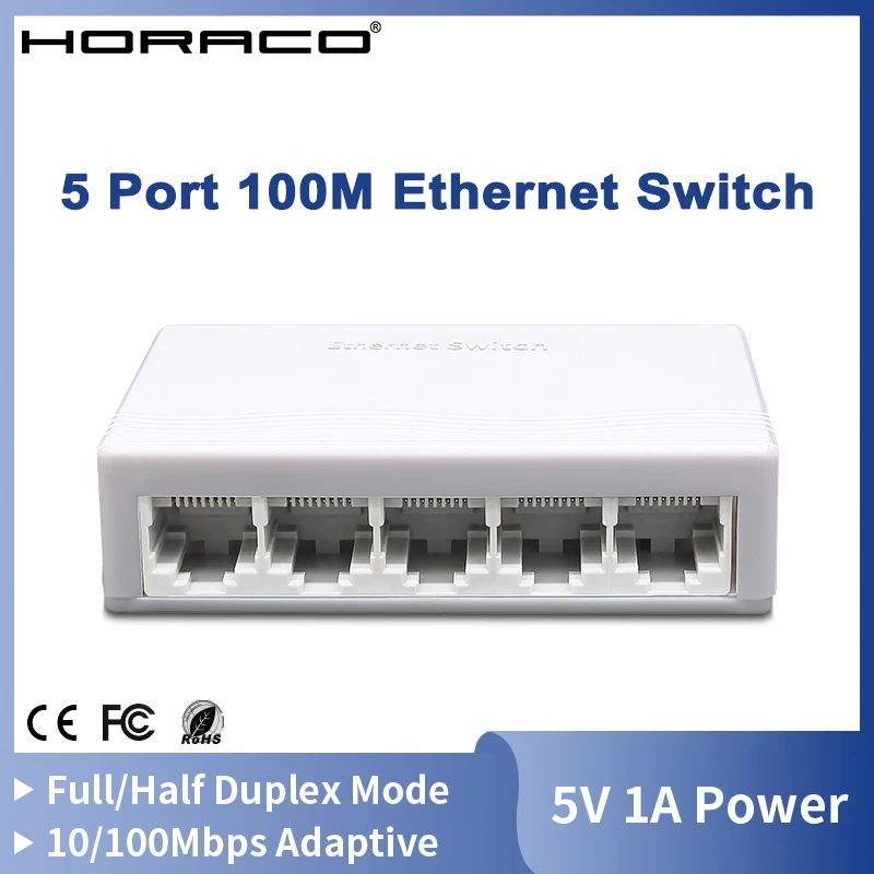 HORACO-100Mbps-5-Port-Ethernet-Switch-Smart-100Base-T-Adaptive-Network ...