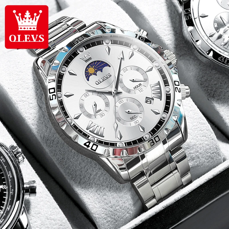 OLEVS 2949 Chronograph Stainless Steel Men Watch - Silver & Black ...