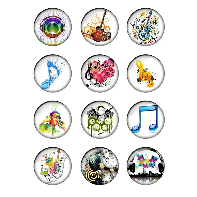 12pcs Rock Music Note 8/10/12/14/16/18/20/25mm Round Photo Glass ...