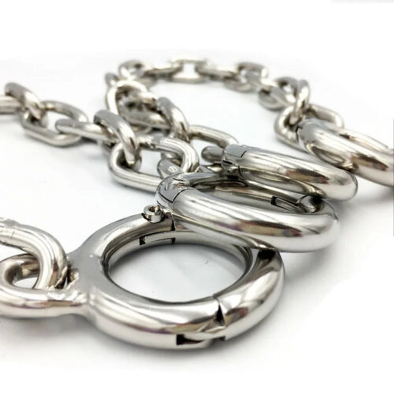 Stainless Steel Handcuffs Chain Leg Irons Ankle Cuffs Bondage Shackles ...