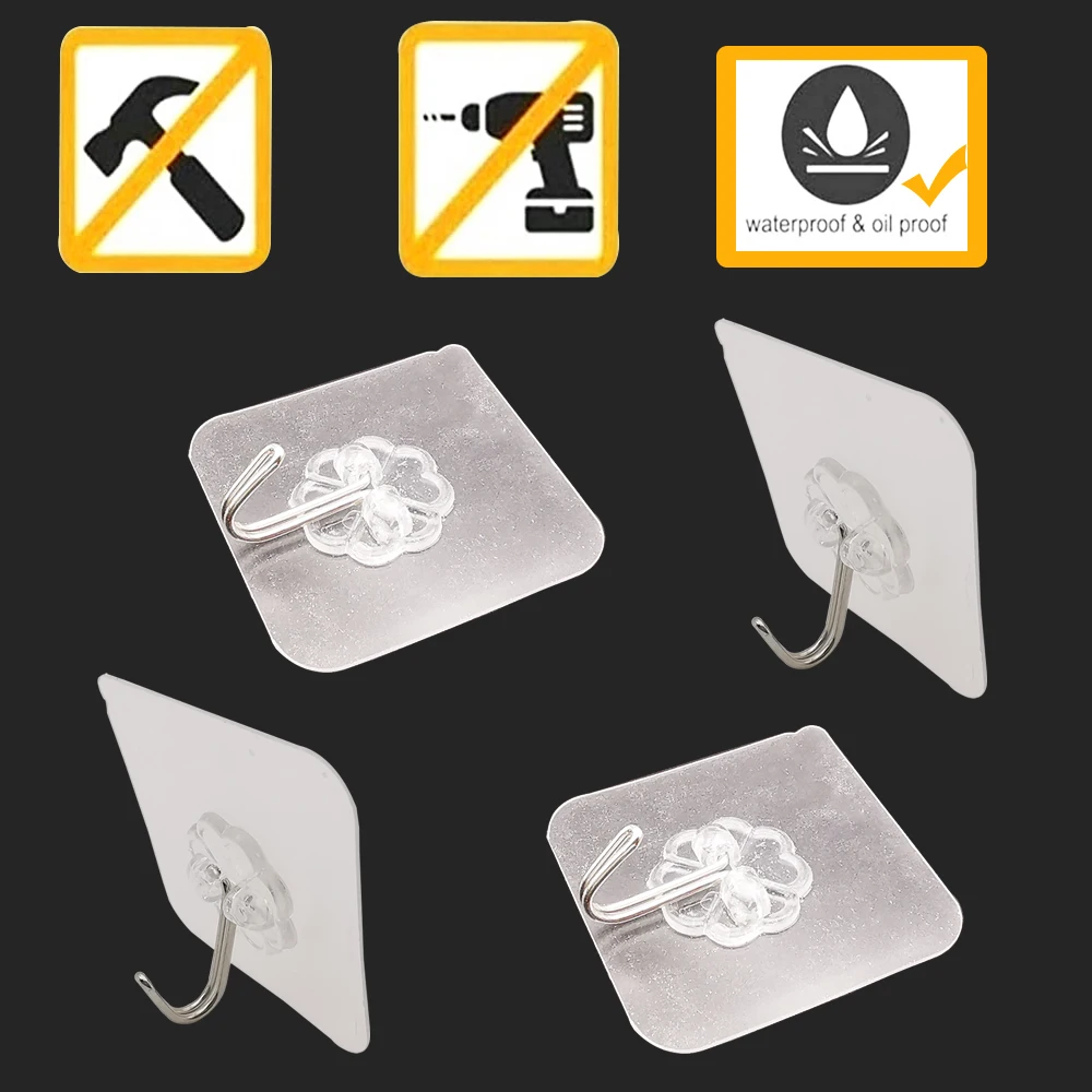 1-2-5-10-Self-Adhesive-Hooks-Transparent-Strong-Seamless-Stainless ...