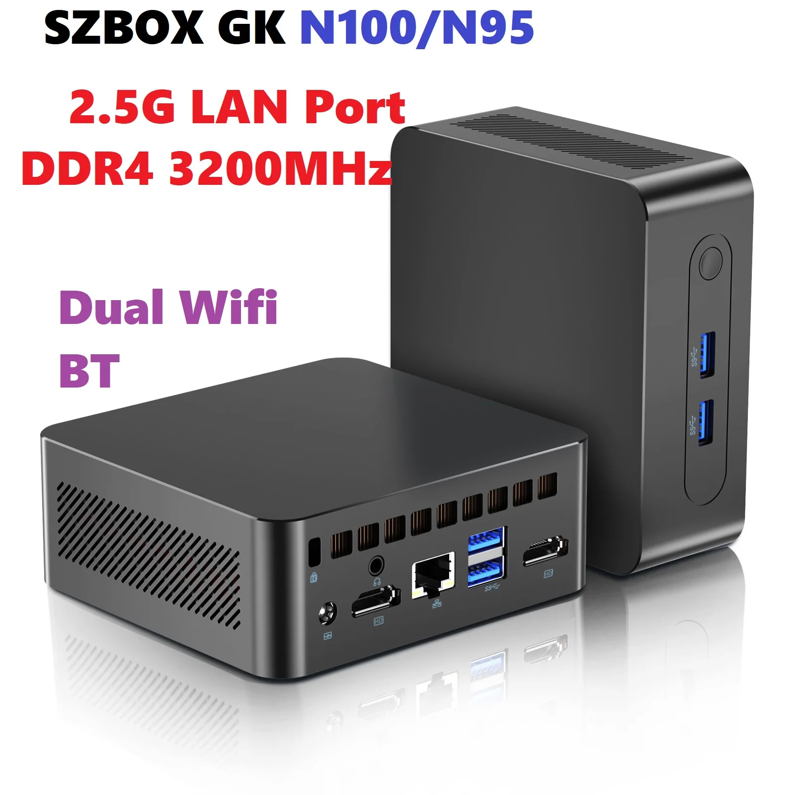 SZBOX GK N100/N95 Mini PC WiFi Bluetooth USB3.2 Dual Display Windows 11 ...