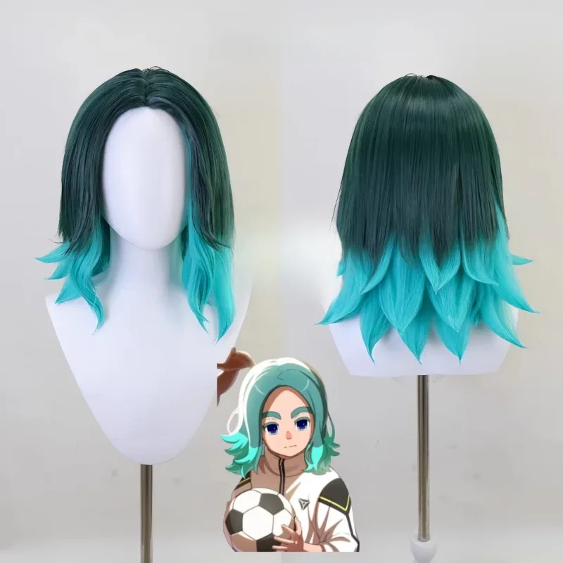 Peluca de Cosplay Inazuma Eleven Sasanami Unmei, pelo verde azulado ...