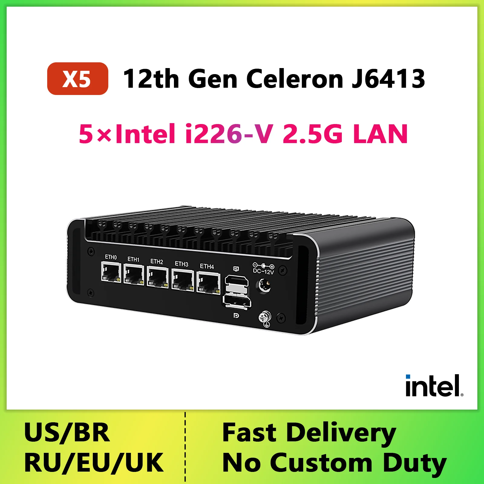 2023 New Fanless Mini PC Router 12th Gen Celeron J6413 5*Intel i226 2 ...