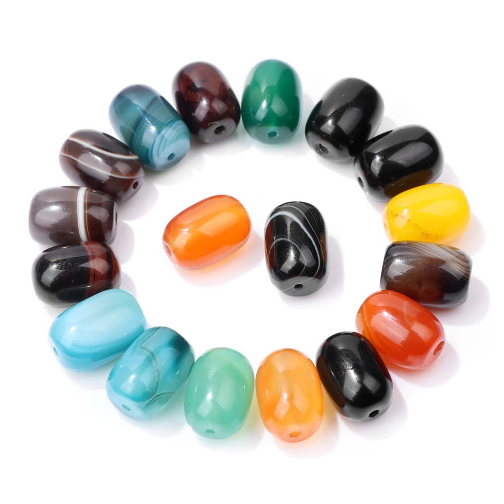 10Pcs/Lot Natural Barrel Shape Stone Beads Natural Colorful Agates Bead ...