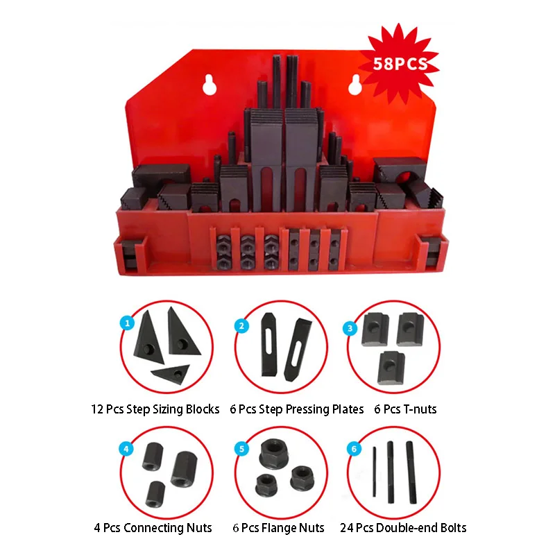 58 шт. M6 M8 M10 M12 M14 M16 M24 T-Slot Clamp Kit многофункциональная ...