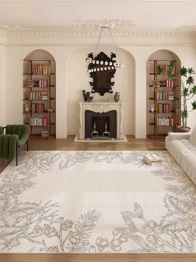 Artistic-Beige-Floral-Carpet-Minimalist-Luxury-Decoration-Living-Room ...
