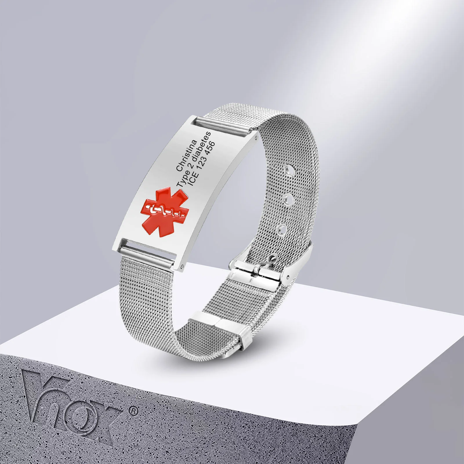 Vnox-10mm-16mm-Medical-Alert-ID-Bracelets-Men-Women-Mesh-Band-Bracelet ...