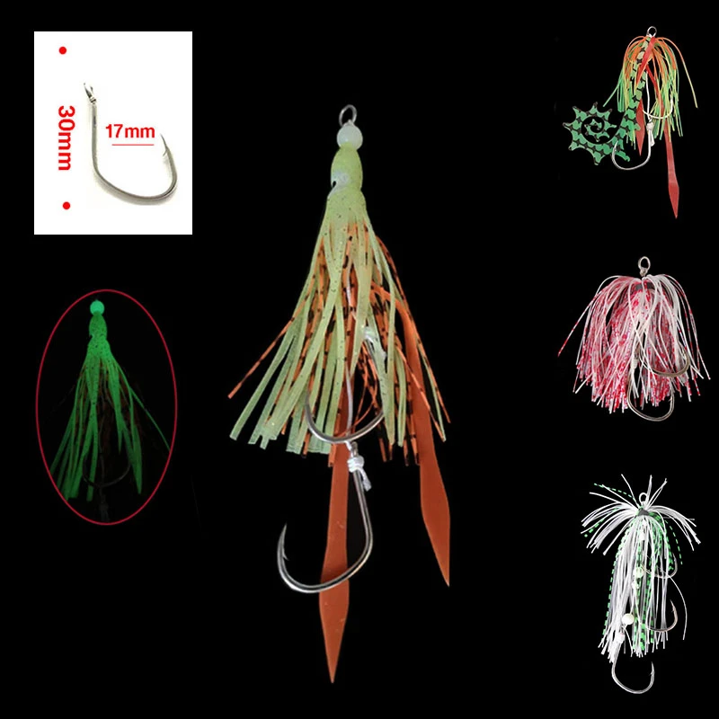 Ley 5Pcs Box Jig Fishing Accessories Jig Fishing Lures 2/0 4/0 6/0 Bait Skirt Rubber Fishing ...