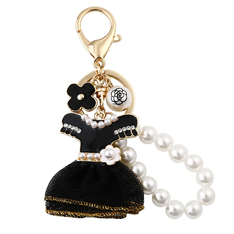 New-Fashion-Black-Skirt-Keychains-Pearl-Key-Chains-Women-Bag-Charm ...