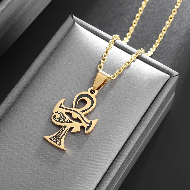 Occhio-di-Horus-Ra-Ankh-croce-ciondolo-collana-in-acciaio-inossidabile-gioielli-amuleto-moda ...