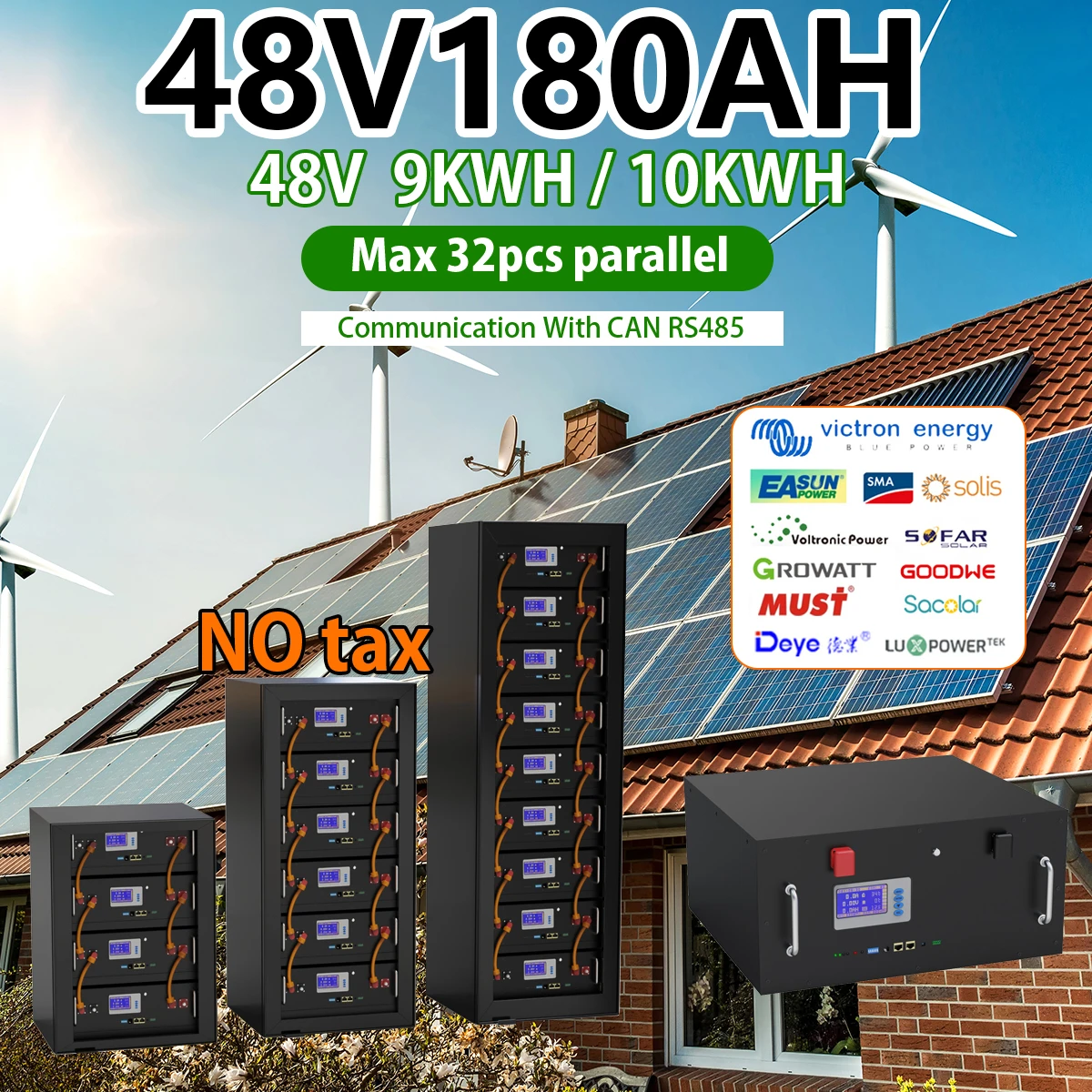 Lifepo4 48v 180ah 200ah 10kw Battery Pack 6000+ Cycles With Rs485 Can ...