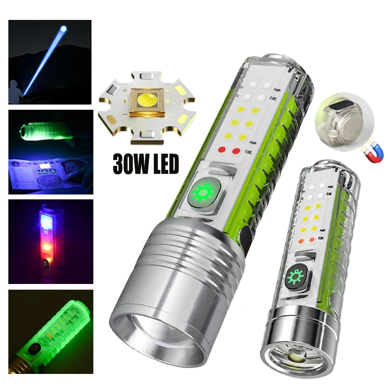 Powerful-LED-Fluorescence-Flashlight-Type-C-Rechargeable-Waterproof ...