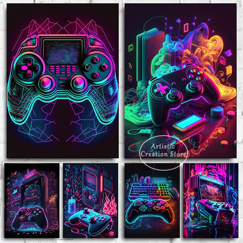 Neon-Game-Gamer-Neon-Gaming-Poster-Modern-Canvas-Painting-Wall-Art ...
