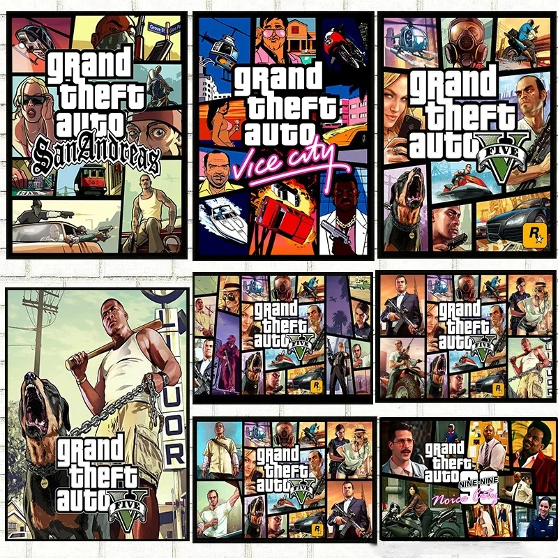 Video-Game-Grand-Theft-Auto-Poster-Canvas-Painting-GTA-5-Wall-Picture ...