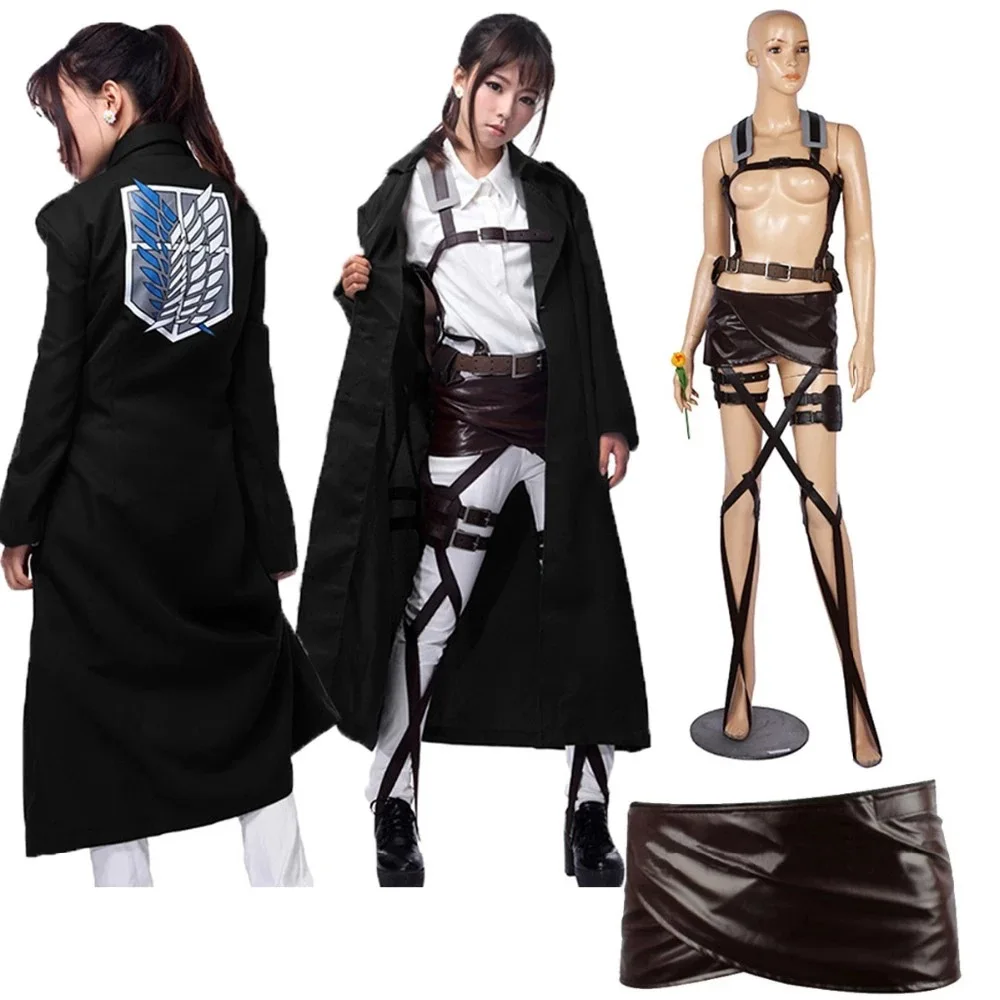 Anime Levi Ataque Eren Titan Cosplay Traje Chaqueta Cinturones Shingeki ...
