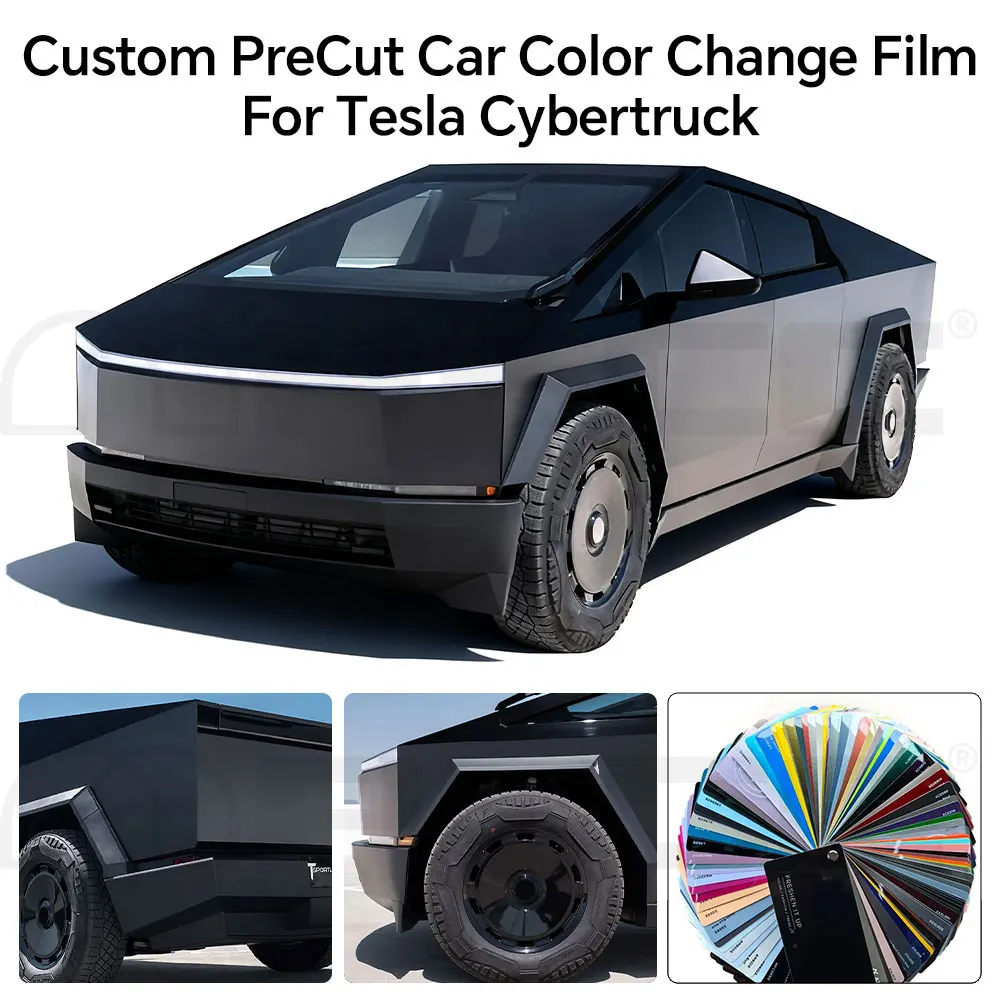 For Tesla CyberTruck 2024-2025 PET Full Matte Black Vinyl Wrap Color ...
