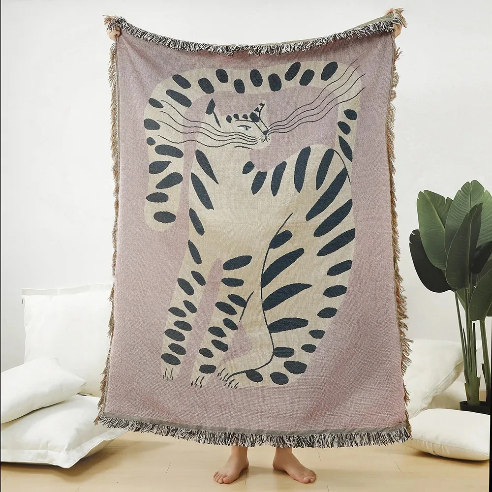 Pink Cat Blankets Carpet Decoration Blanket Vintage Blankets Woven ...