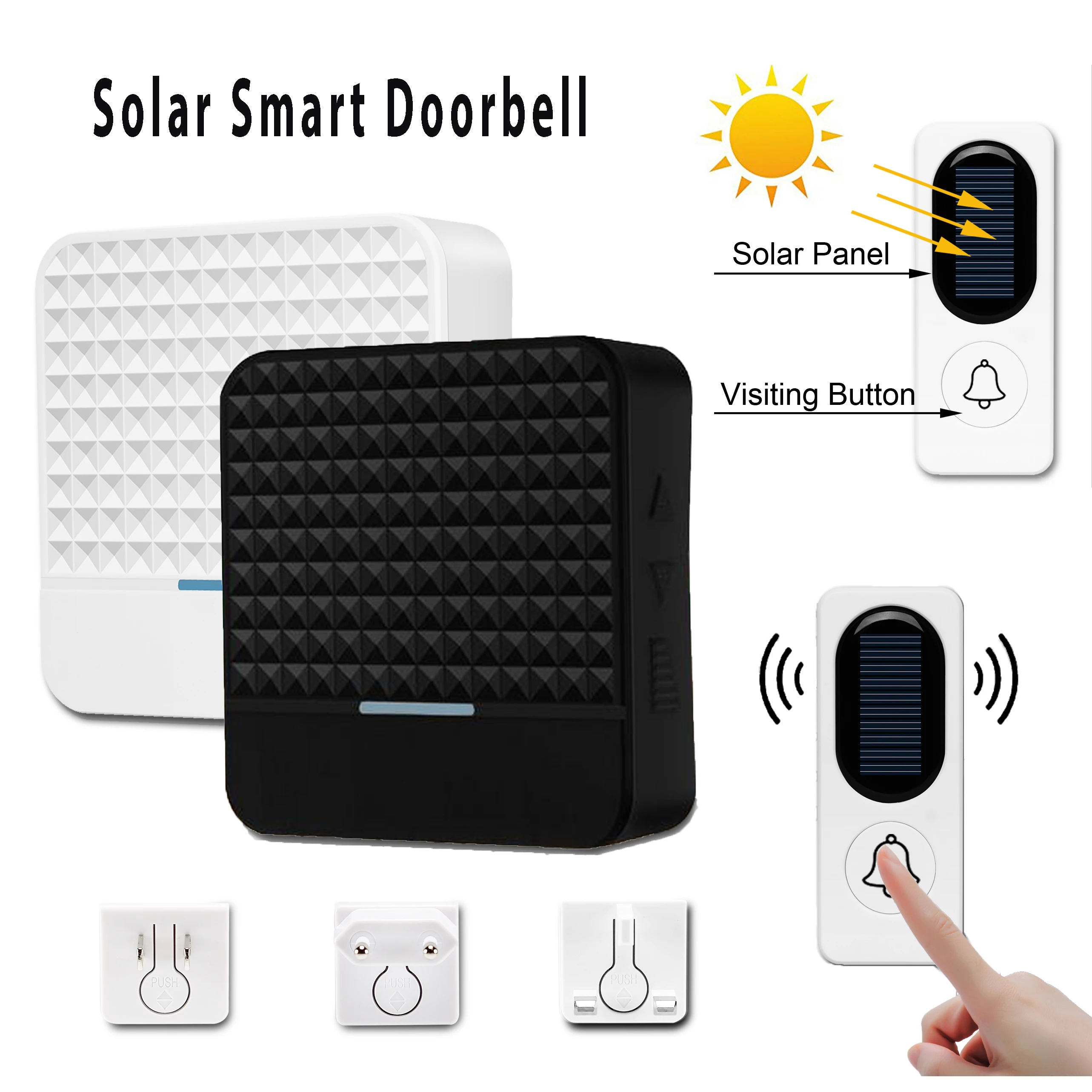 Home-Wireless-Doorbell-Solar-Power-Welcome-Friend-Smart-Doorbell-300m ...