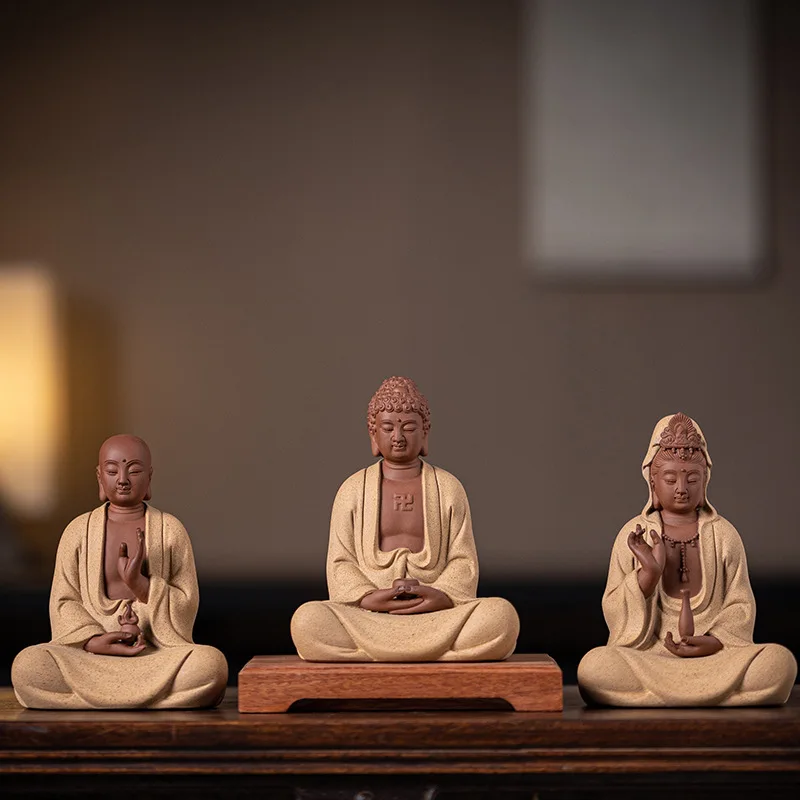Chinese style Three Saints of Posa, Shakyamuni, Guanyin, Ksitigarbha ...