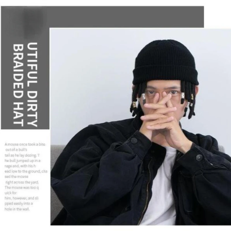 Hip Hop Knitted Hat Trendy Dread Locks Hat Men Locks Wig Pullover Hat ...