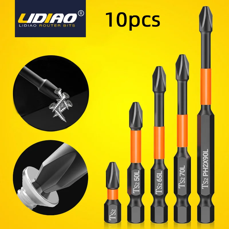 LIDIAO1/10pcs Magnetic Electric Screwdriver Bit Set Cross Non Slip ...