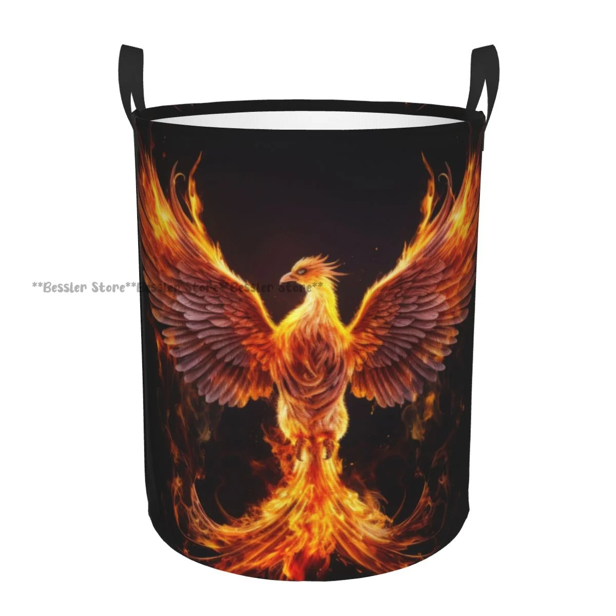 Folding-Laundry-Basket-Burning-Bird-Phoenix-Round-Storage-Bin ...