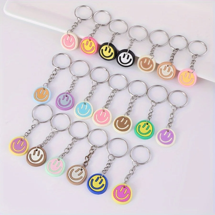 5pcs Cartoon Happy Expression Keychains -, Multicolor Face Design Key ...