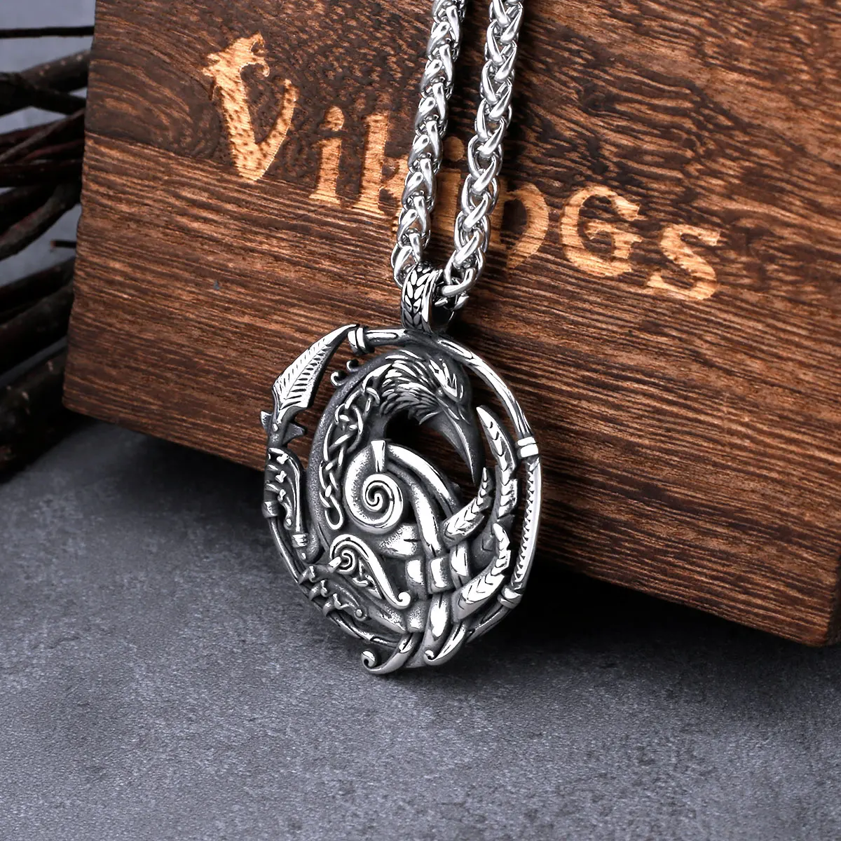 Stainless-Steel-Vikings-Raven-Arrow-Necklace-for-Men-Vintage-Norse ...