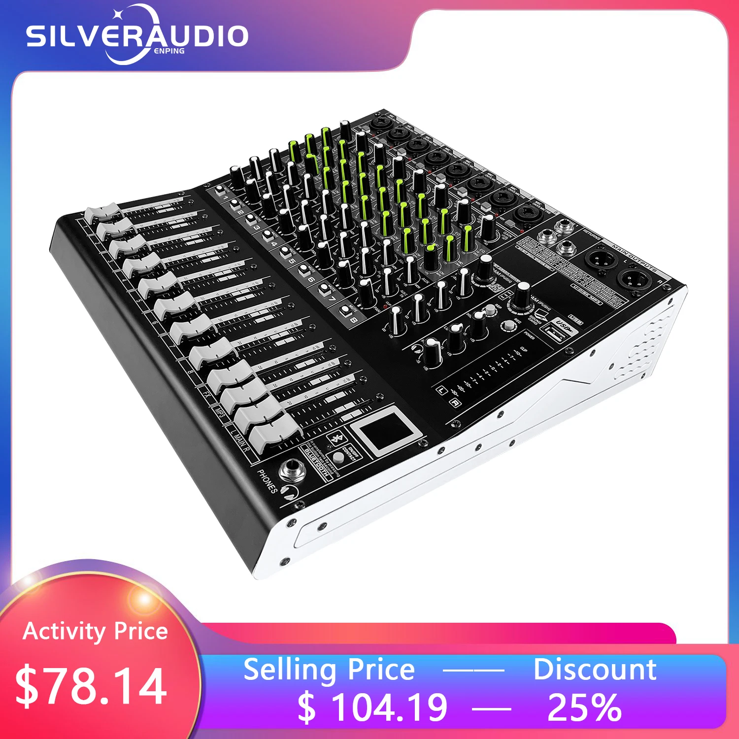 Gax-m8 Pro 8 Canais Dj Misturador De Áudio Com 16 Dsp Reverb Efeito Bt ...