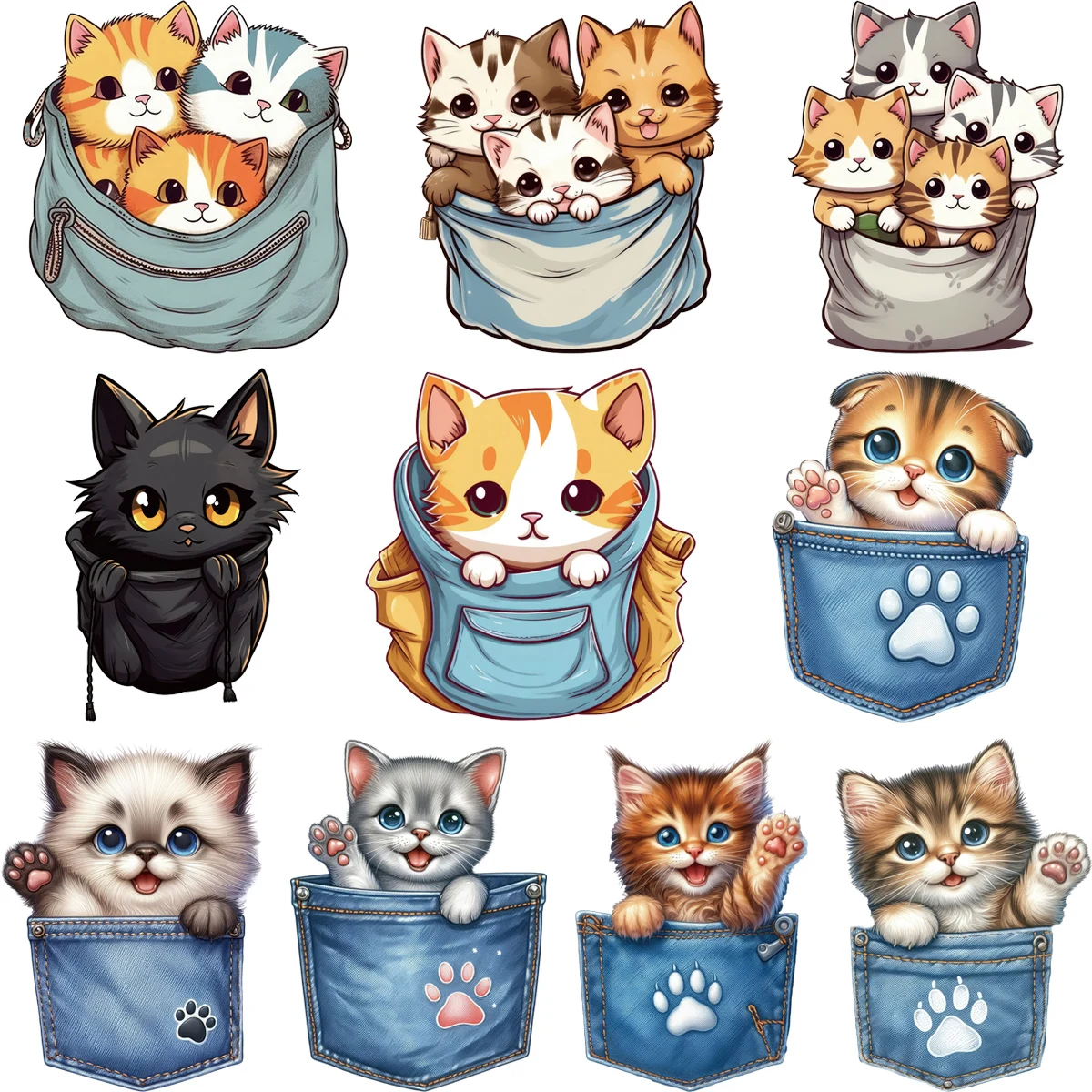 Cute-Pocket-Cats-Sticker-On-Clothes-Patches-For-Children-T-Shirt ...