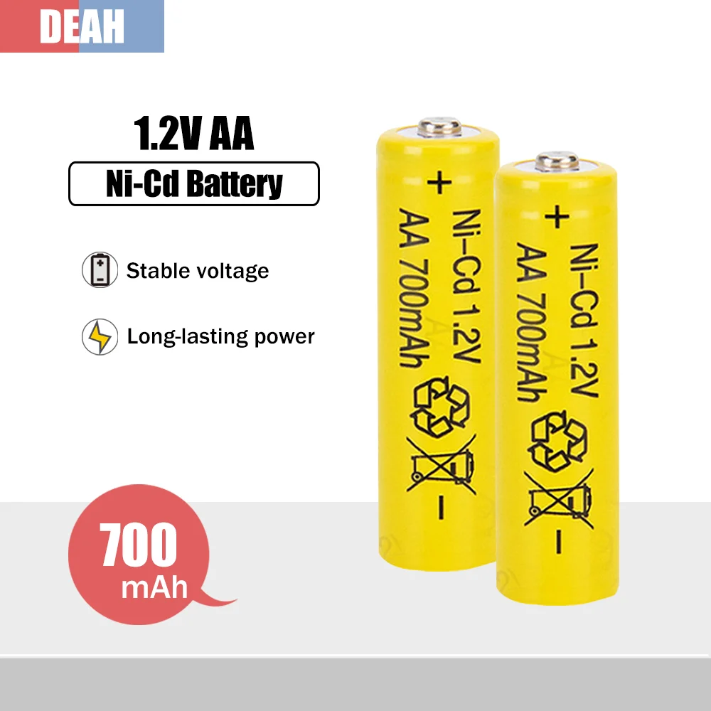 2PCS 1.2V 700mAh AA NI-CD Rechargeable Battery For Clock Remote Control Flashlight Camera ...