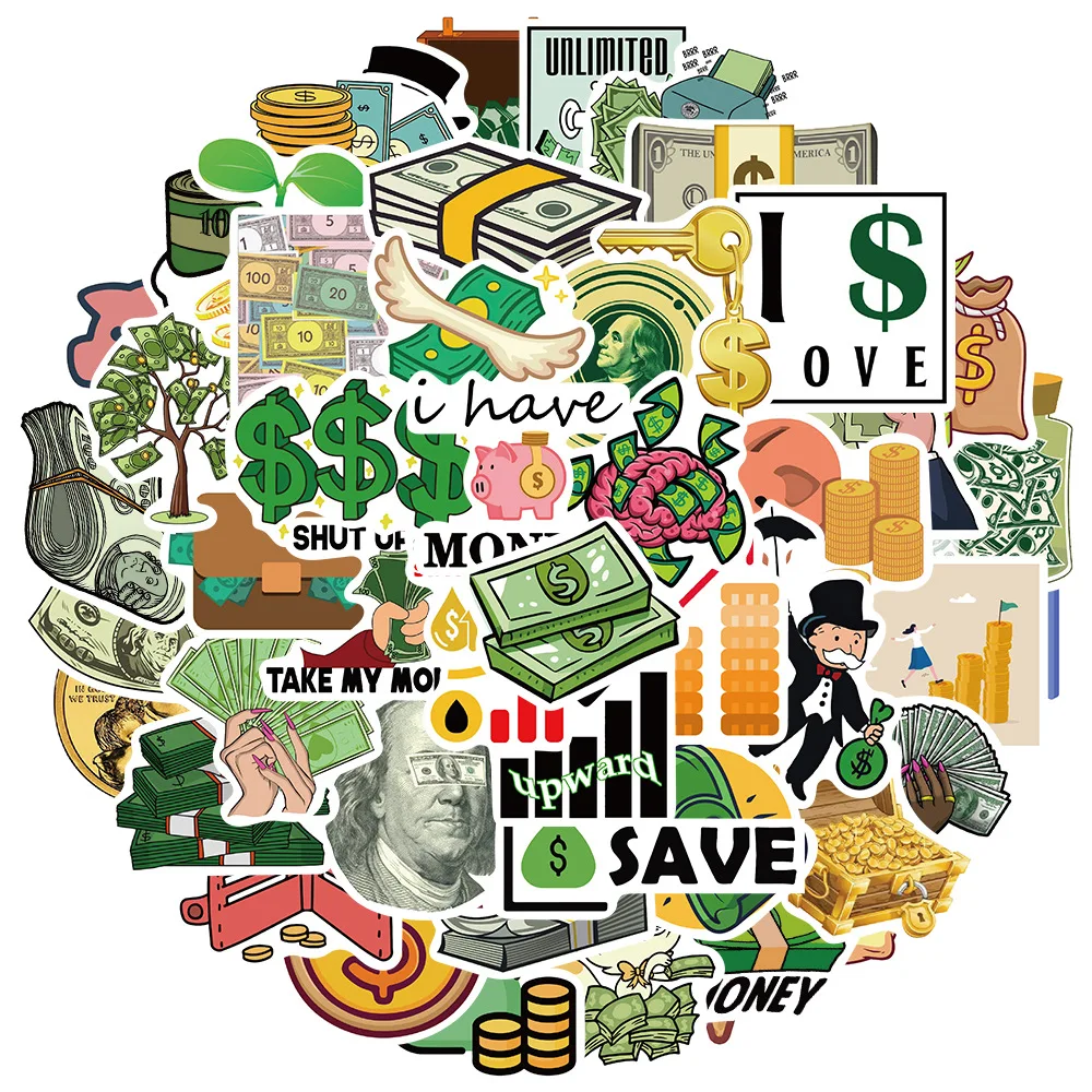 10-30-50PCS-Funny-Gold-Coin-Stickers-Cartoon-Money-Dollar-Decals-Decals ...
